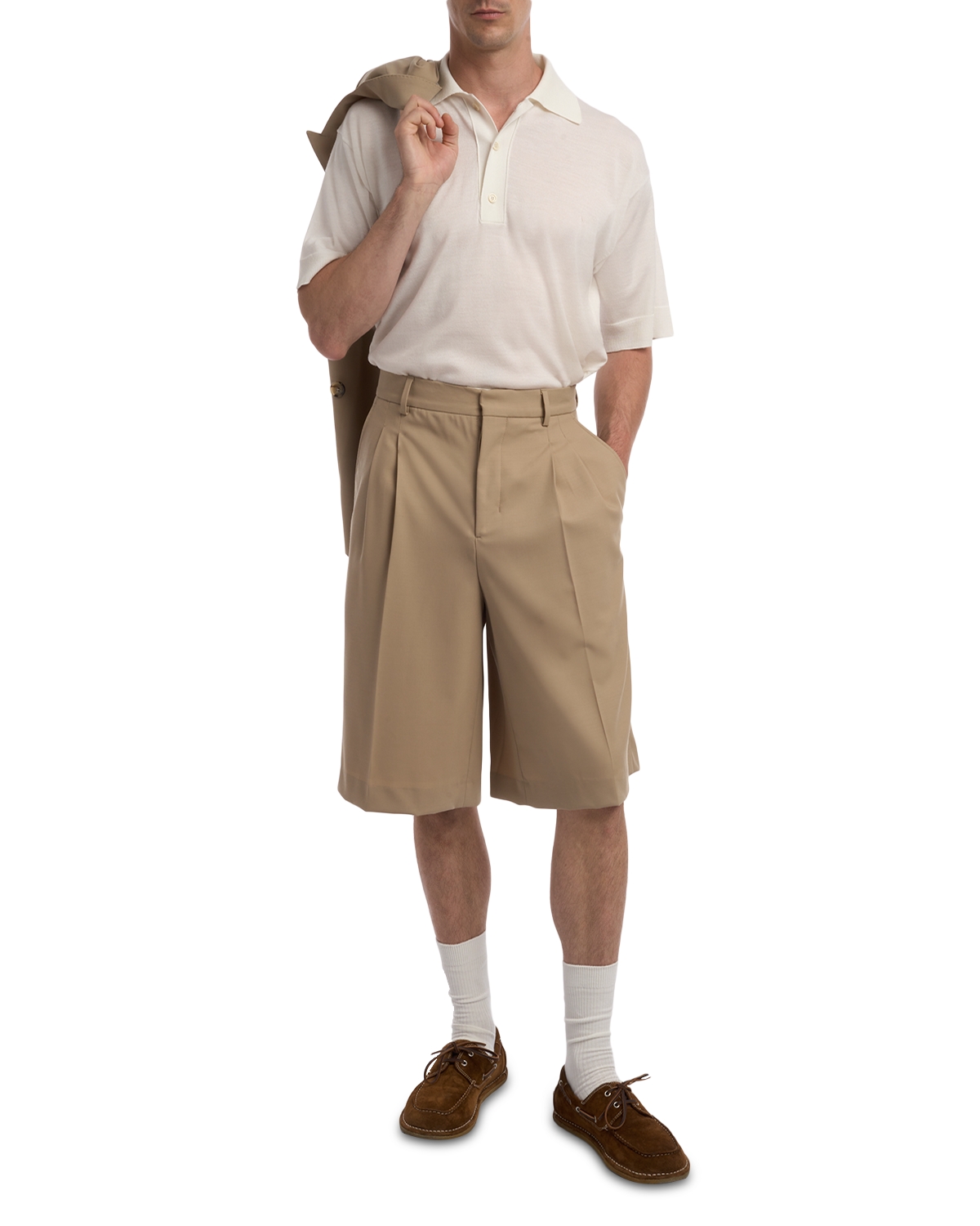 AMI Low Waist Wide Leg Bermuda Shorts